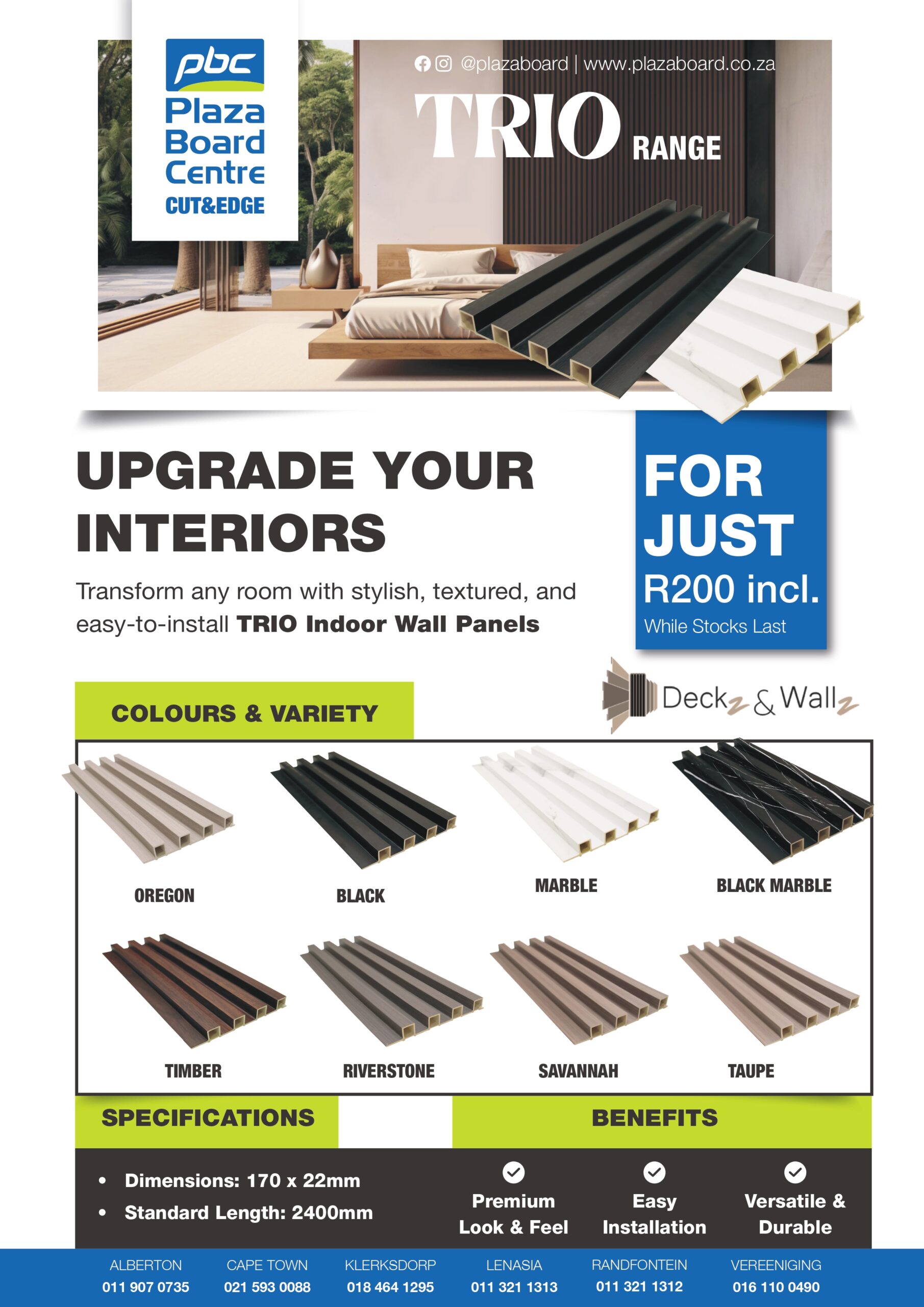 PBC Trio Indoor Wall Panels Special - Plaza Board Centre